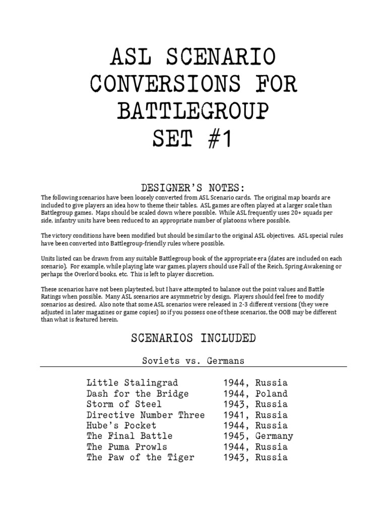 ASL to Battlegroup Scenario Conversions | PDF | Military | Warfare