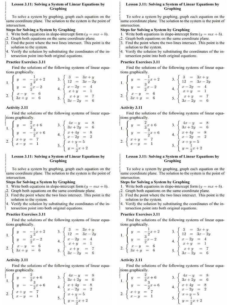 Lesson 3.11 (Solving A System of Linear Equation by Graphing-With ...
