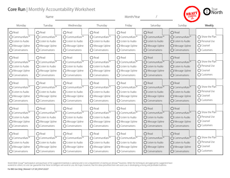 Core Run - Monthly Accountability Worksheet - v1.1 | PDF