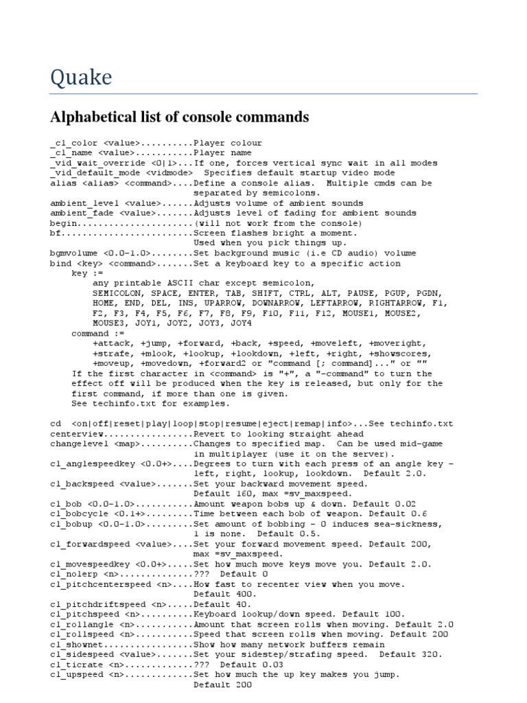 Quake: Alphabetical List of Console Commands | PDF | Texture Mapping ...