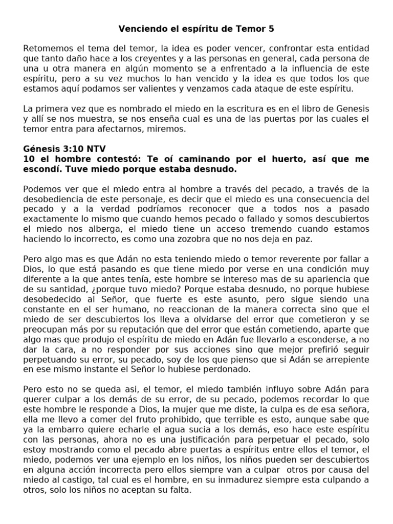 Venciendo El Espíritu de Temor 5 | PDF | Temor | Pecado