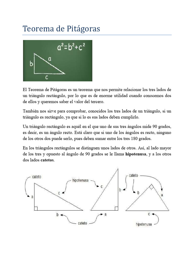 Teorema de Pitágoras | PDF | Triángulo | Geometría del plano euclidiano