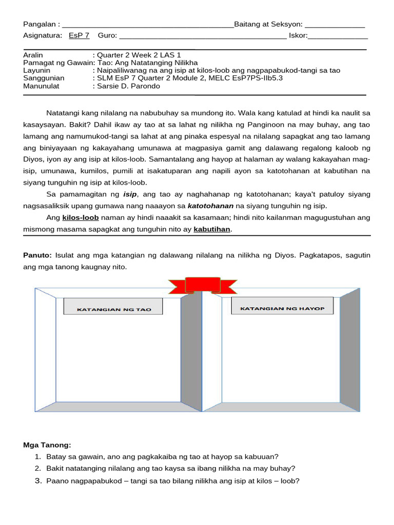 Esp 7 q2 Week 2 Las 1 | PDF
