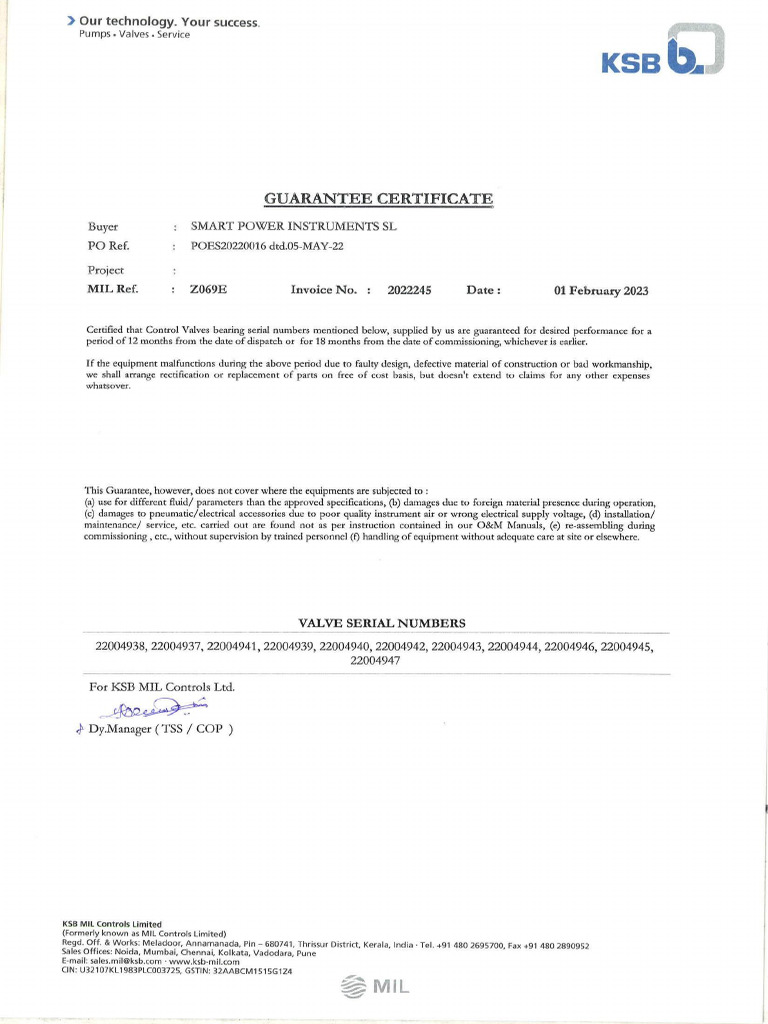 Control Valve Test Certificate Details | PDF | Leak | Valve