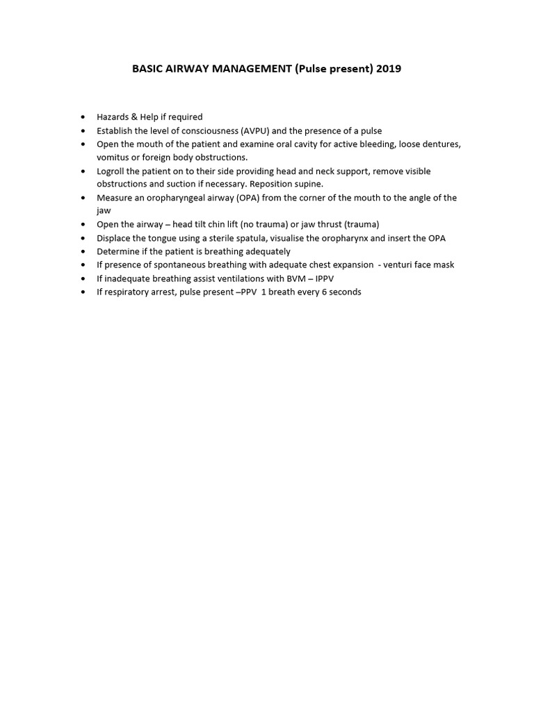 Basic Airway Management Techniques | PDF