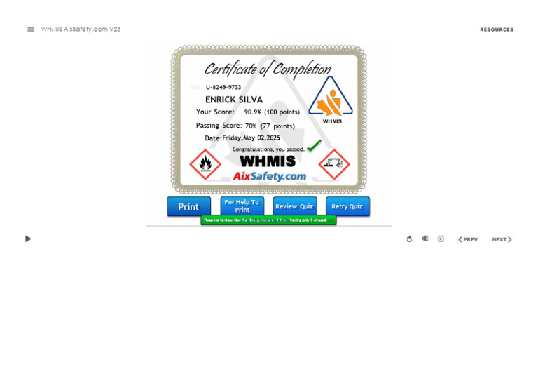 WHMIS Certificate of Completion | PDF