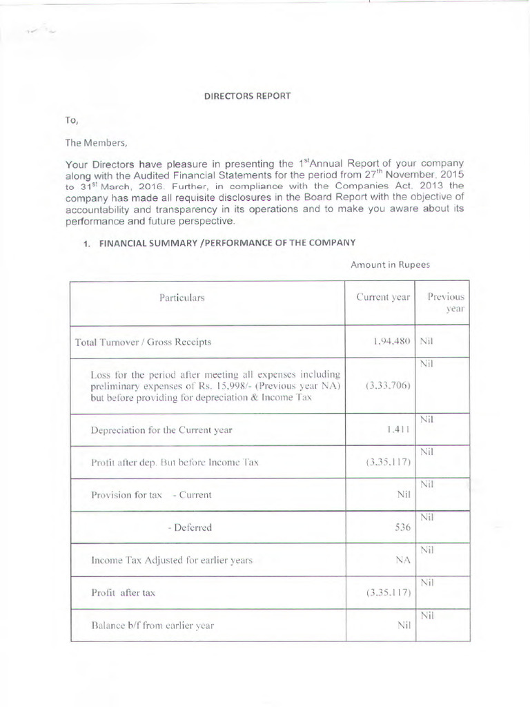 Directors Report As Per Section 134 (3) - 22102016 | PDF