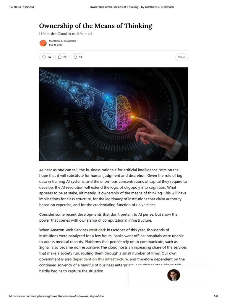 Ownership of The Means of Thinking - by Matthew B. Crawford | PDF ...