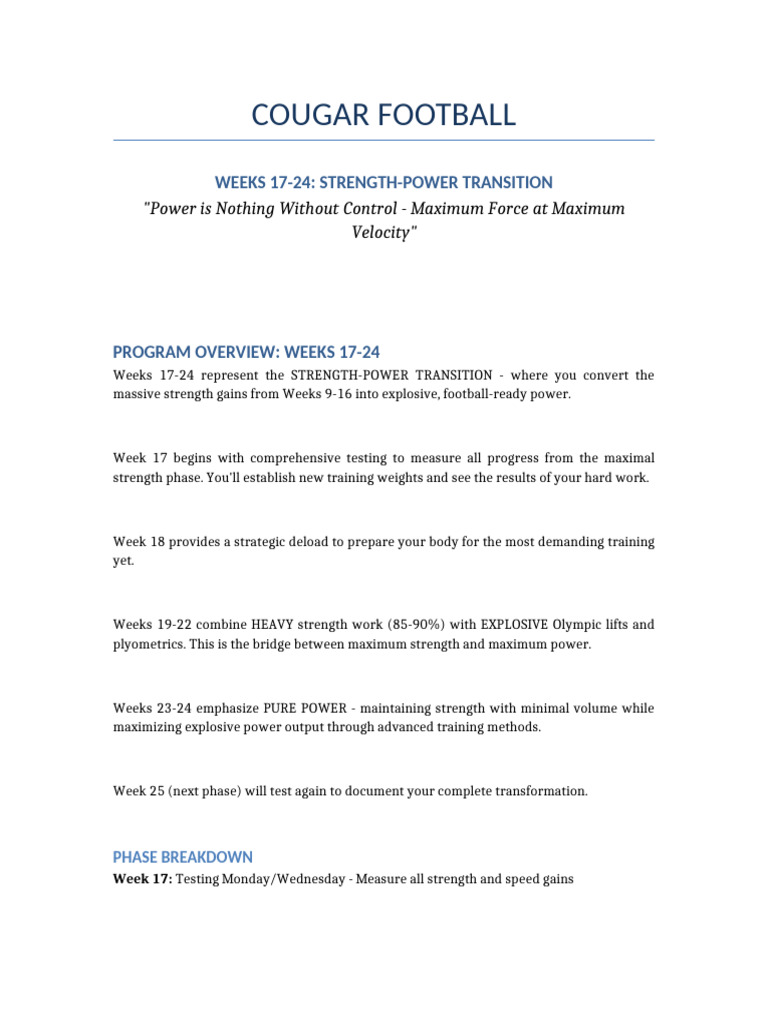 Weeks 17-24 Detailed Training Program | PDF | Strength Training ...
