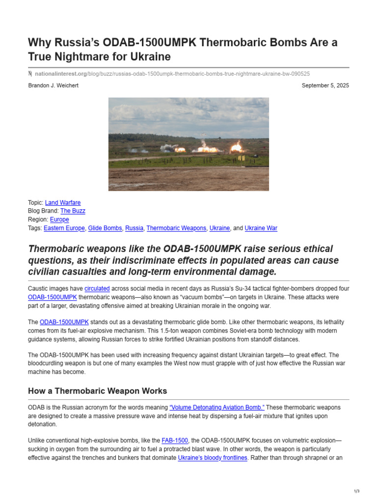 Why Russias ODAB-1500UMPK Thermobaric Bombs Are A True Nightmare For ...