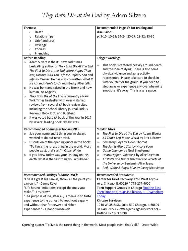 They Both Die at The End Curriculum | PDF