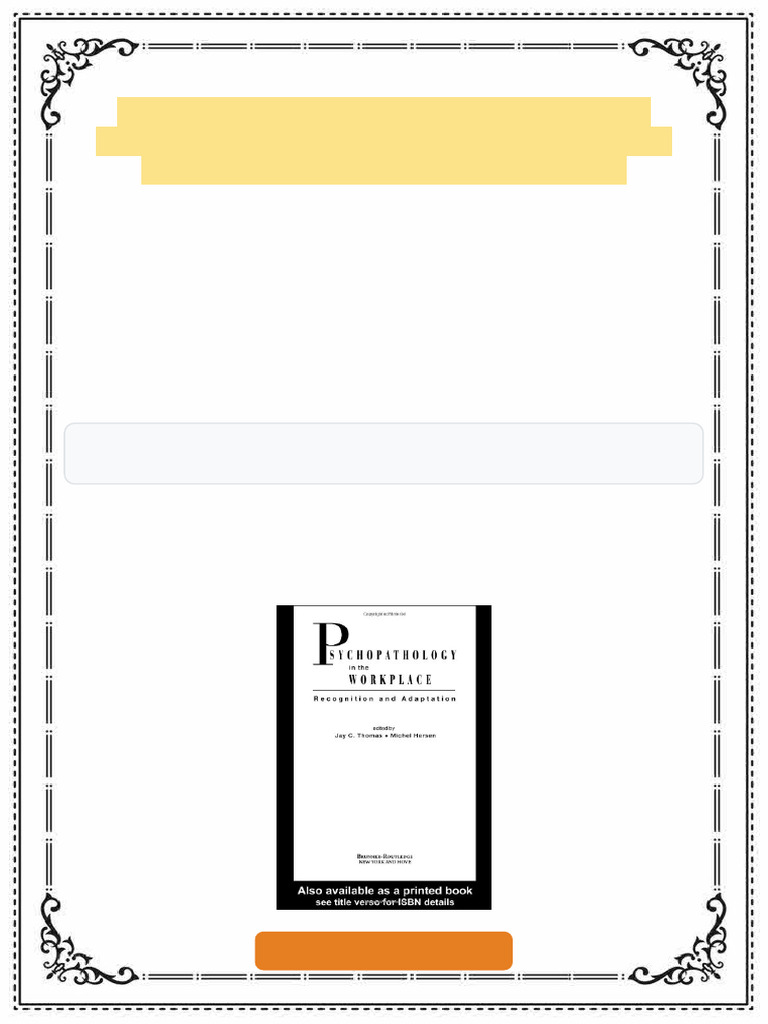 Psychopathology in the Workplace Recognition and Adaptation 1st Edition ...
