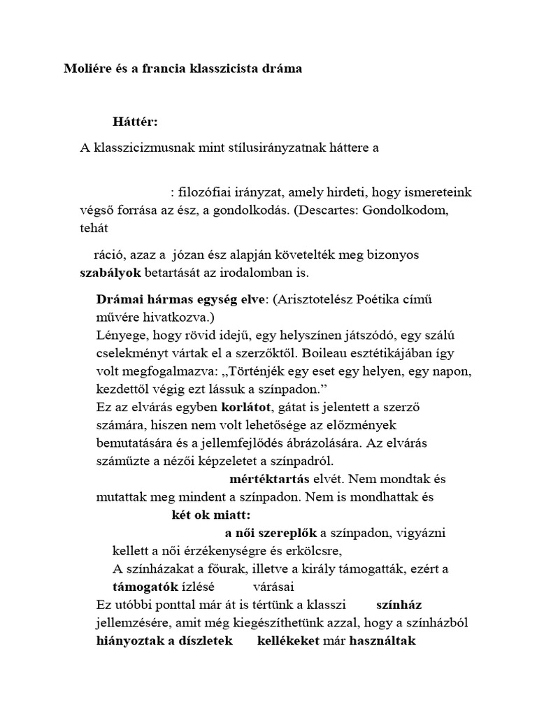 Moliére És A Francia Klasszicista Dráma | PDF