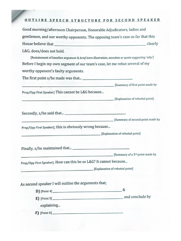 Outline Speech Structure For Second Speaker | PDF
