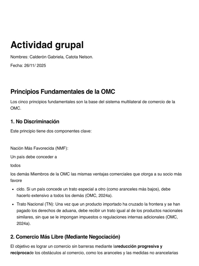 Principios Clave de la OMC Explicados | PDF | Organización de Comercio ...