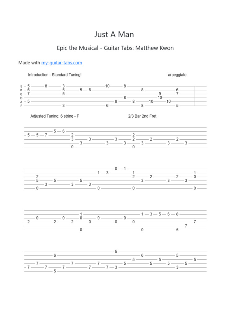 Just a Man - Guitar Tabs @Chukwon | PDF | Guitars | Music Technology