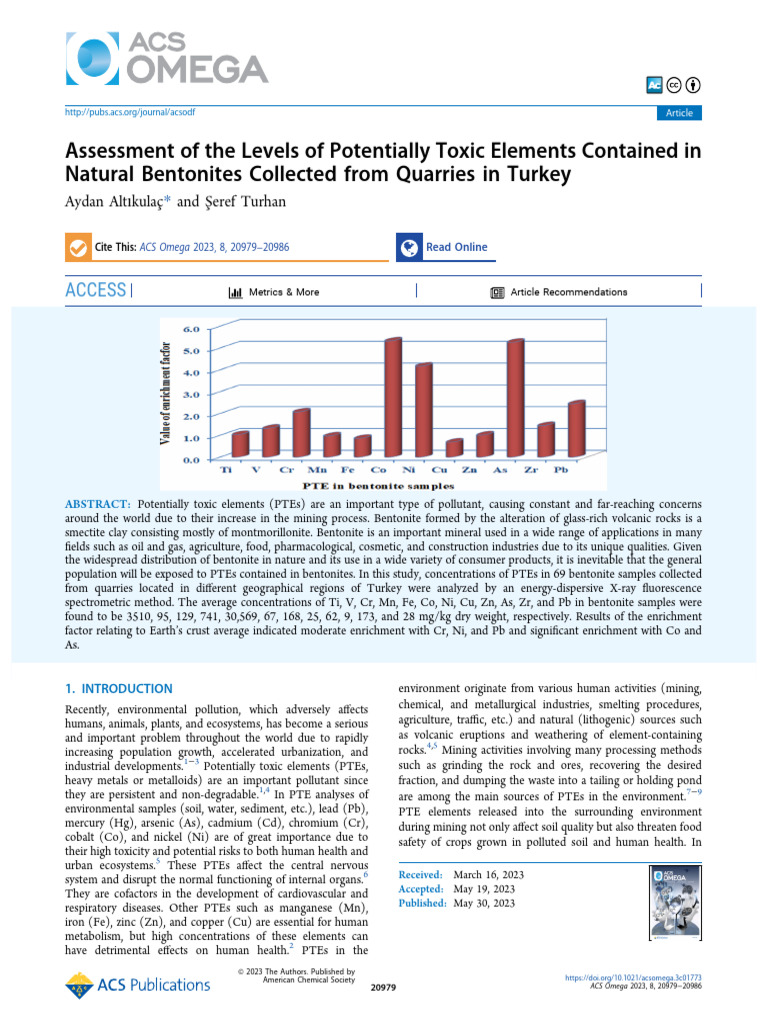 Assessment of The Levels of Potentially Toxic Elements Contained in ...