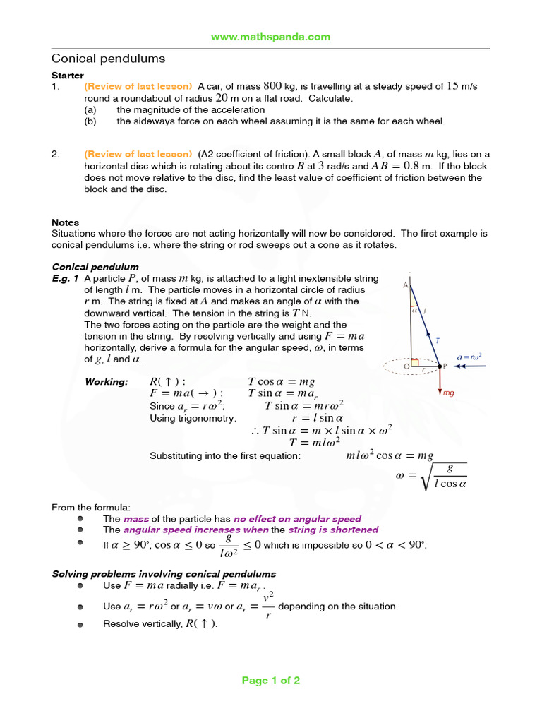 Conical Pendulums LESSON | PDF | Force | Pendulum
