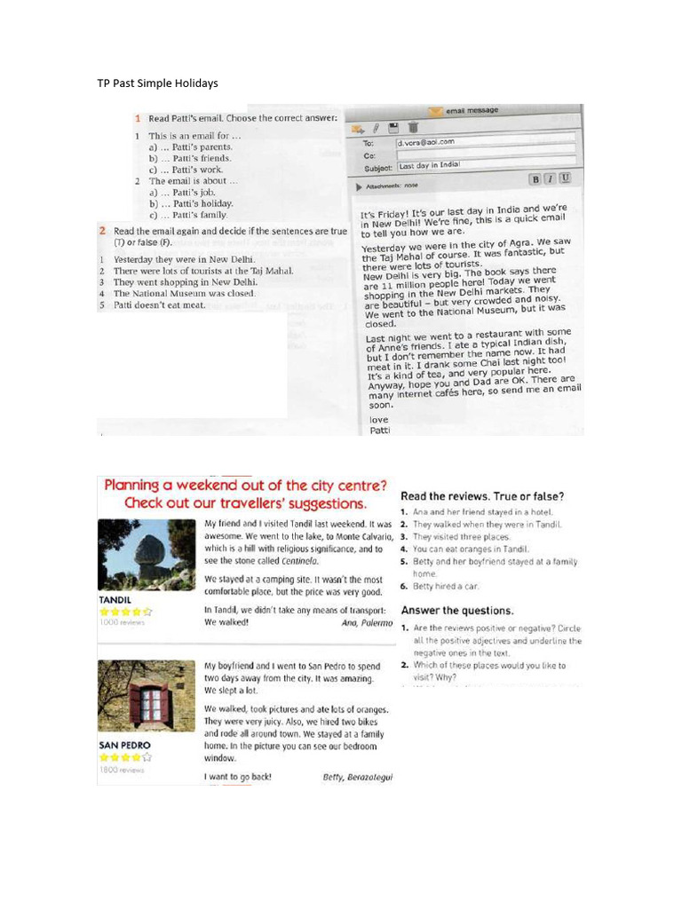 TP Past Simple Holidays | PDF