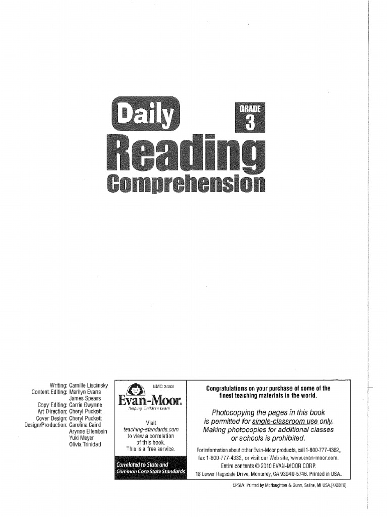 Evan Moor Comprehension GR 3 | PDF