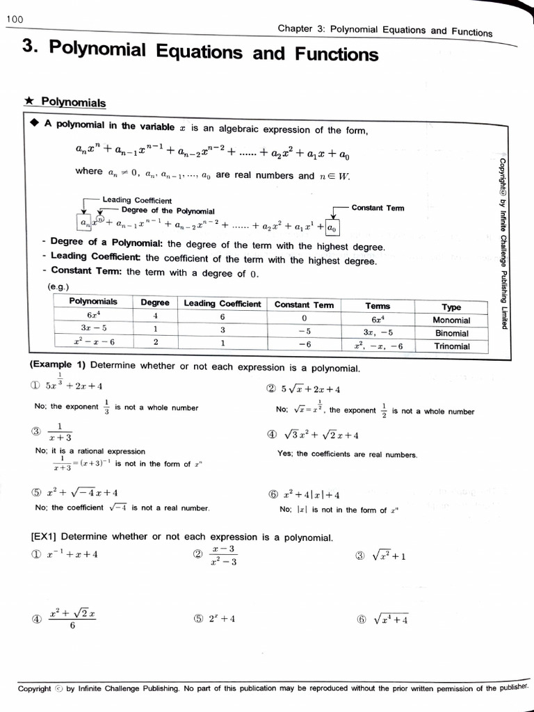 CH. 3 Polynomial Equations and Functions (Pg. 100-139) | PDF