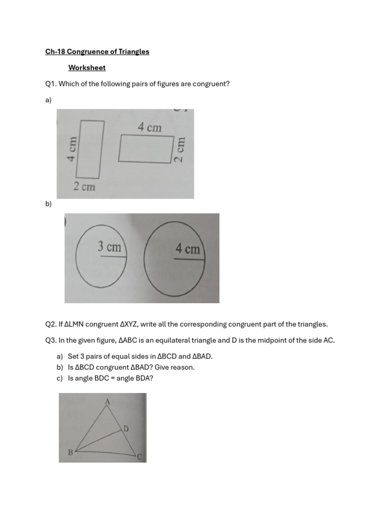 Triangle Congruence Worksheet | PDF