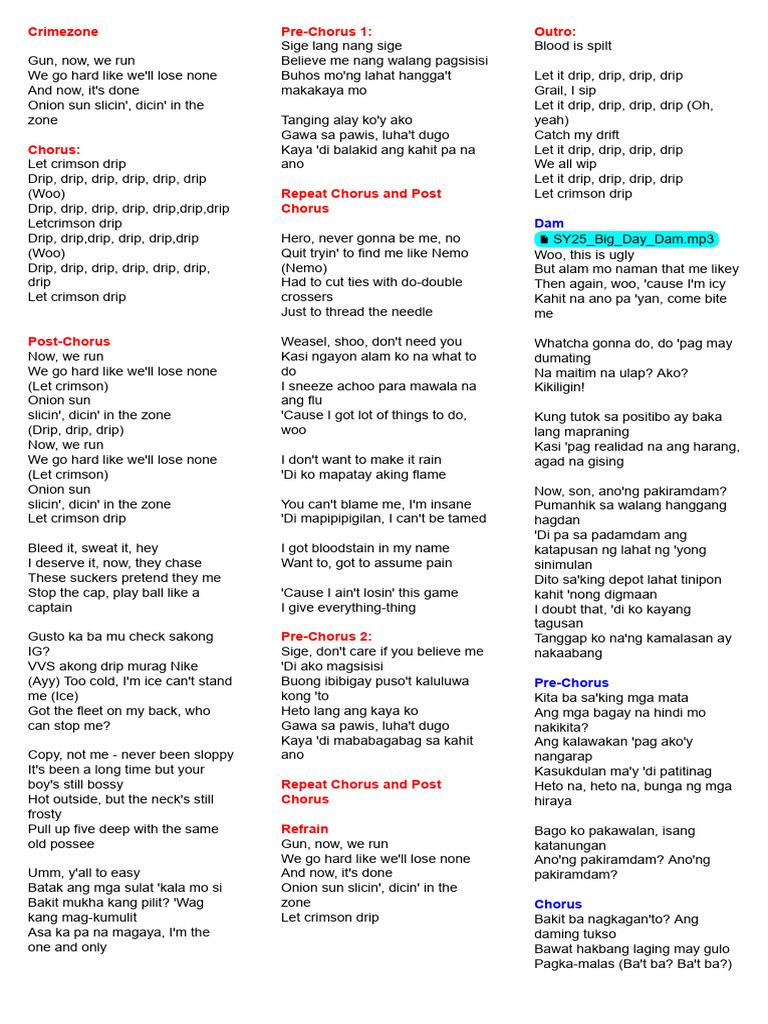 Big Day of 9 and 10 Songs Lyrics | PDF