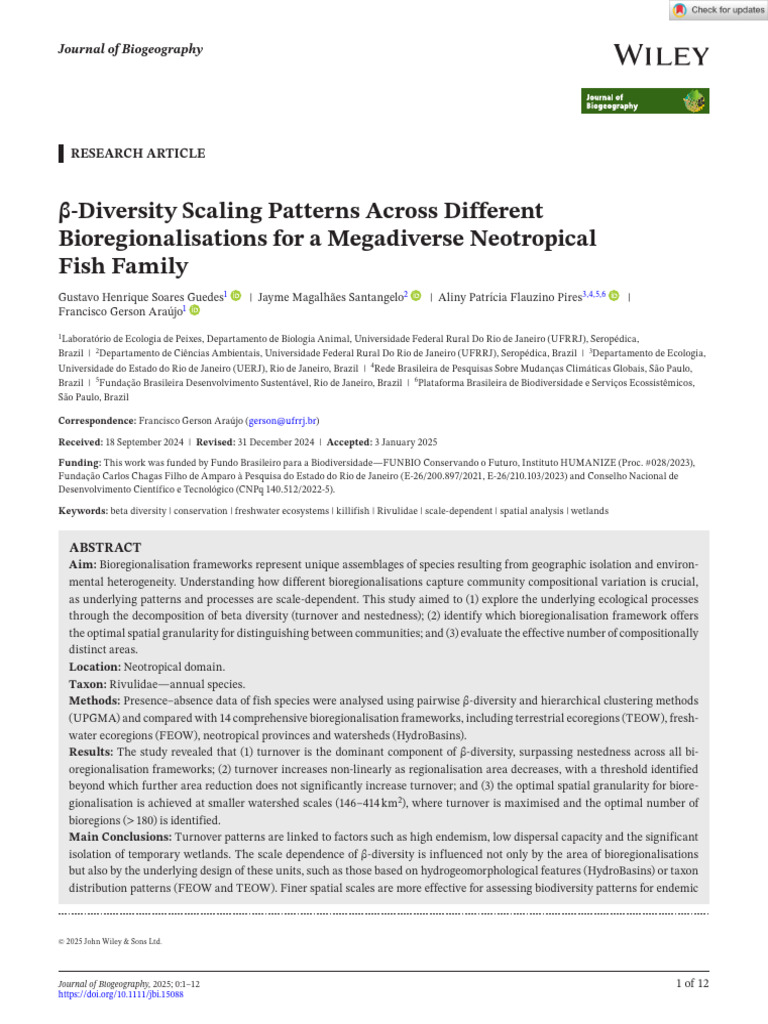 β-Diversity in Neotropical Fish Families | PDF | Ecology | Natural ...