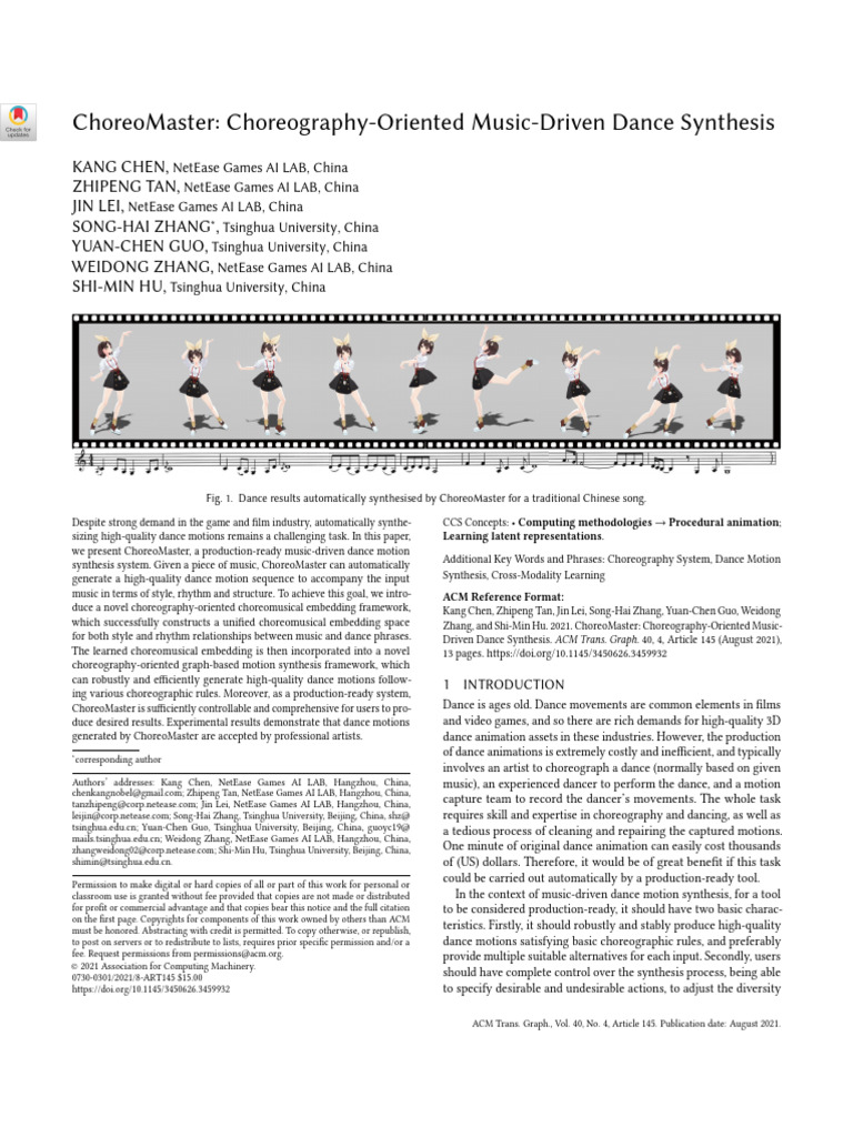 ChoreoMaster - Choreography-Oriented Music-Driven Dance Synthesis | PDF ...
