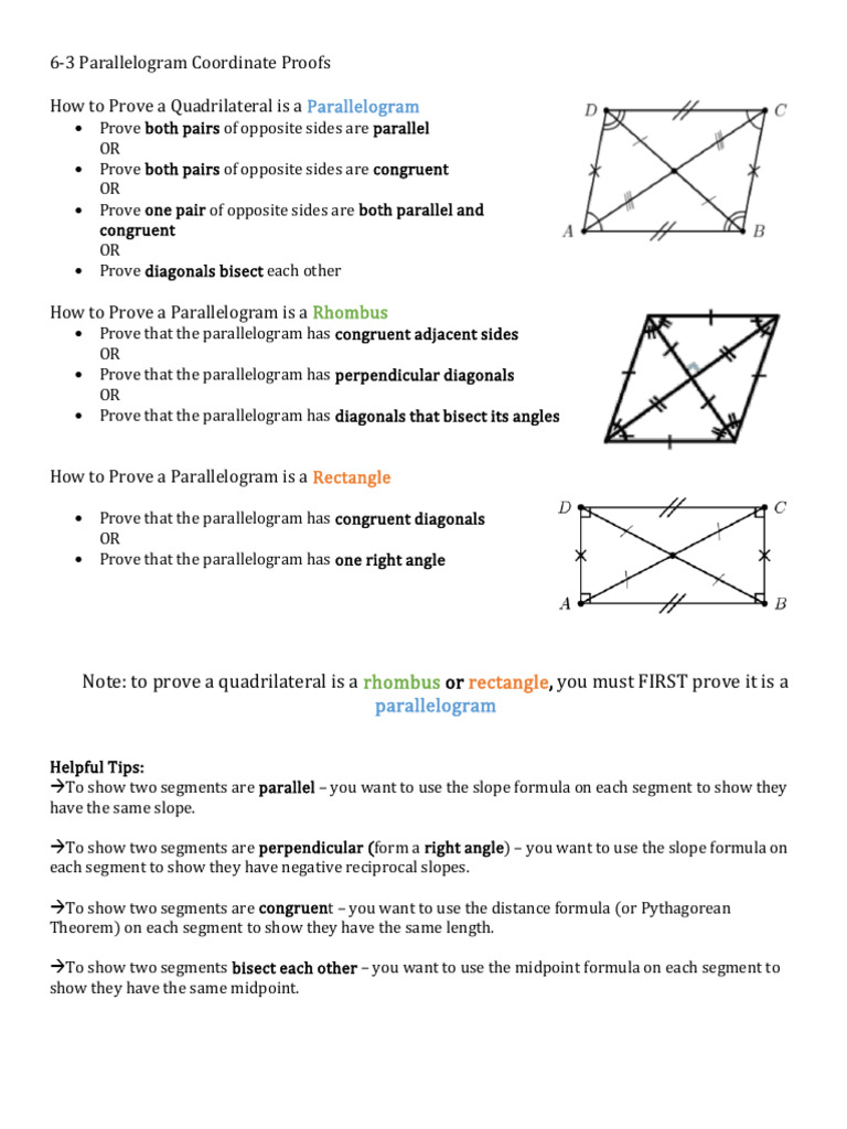 6-3 Parallelogram Coordinate Proofs | PDF | Rectangle | Euclidean Plane ...