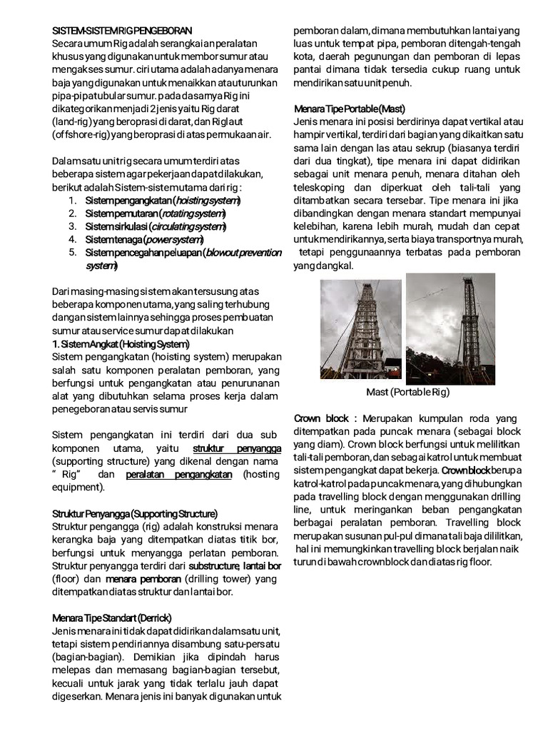 Sistem Utama Rig Pengeboran dan Fungsinya | PDF