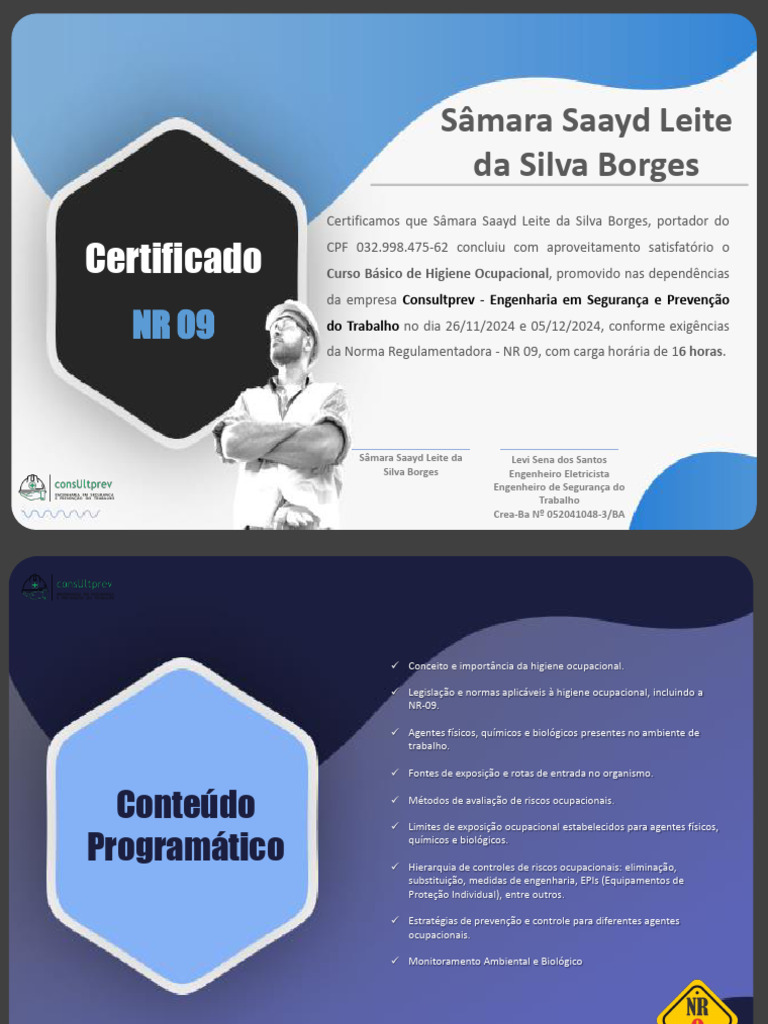 Certificado NR 09 Sâmara Saayd | PDF