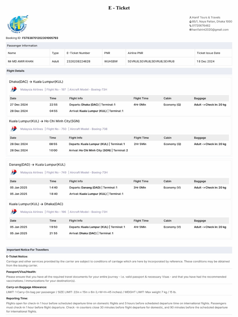 E-Ticket - Hanif Tours & Travels (44) 2 | PDF