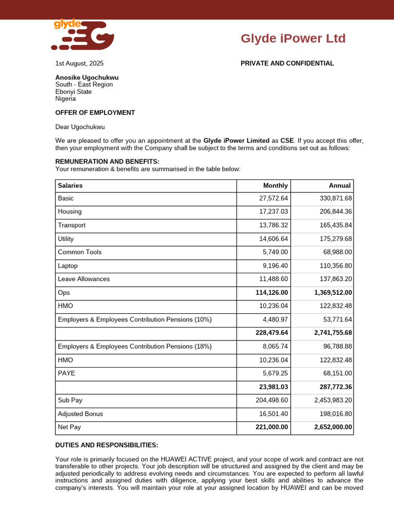 Glyde iPower Employment Offer Letter | PDF | Employment | Common Law