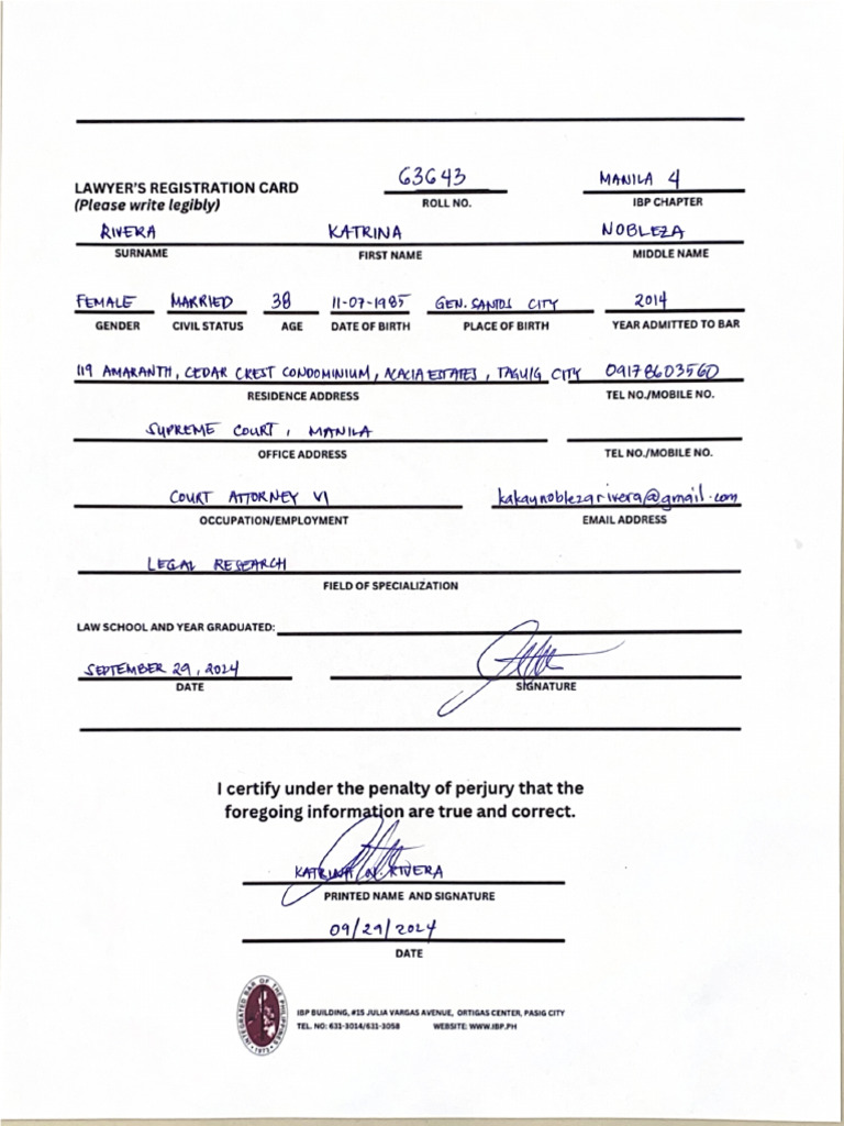 Lawyer's Registration Card 2 | PDF