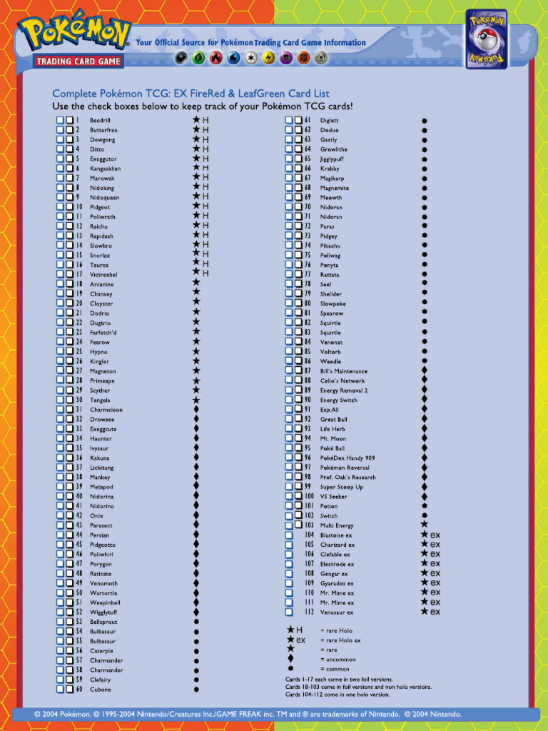 Pokémon TCG EX FireRed & LeafGreen List | PDF | Pokémon