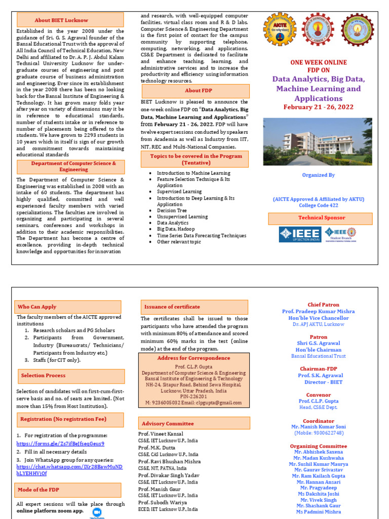 Brochure FDP Data Analytics, Big Data, Fabruary 21-26 - 2022 | PDF ...