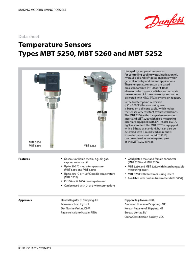 Heavy-Duty Temperature Sensors MBT 5250-5252 | PDF
