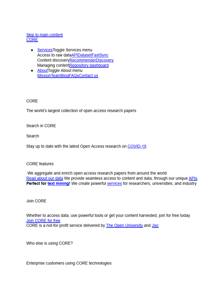 CORE – Aggregating the World’s Open Access Research Papers | PDF | Open ...