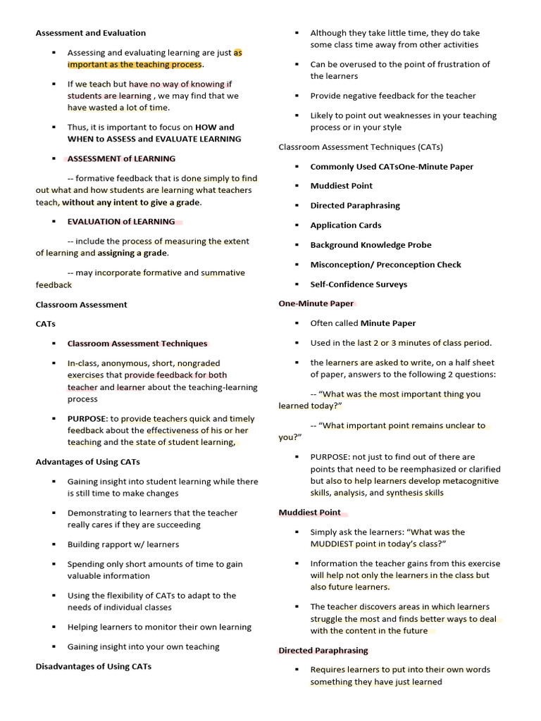 Effective Classroom Assessment Techniques | PDF | Educational ...