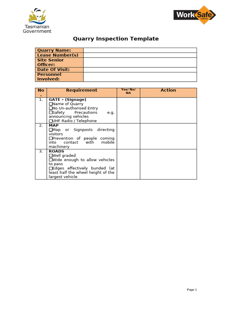 Quarry Safety Inspection Checklist | PDF | Asbestos | Safety