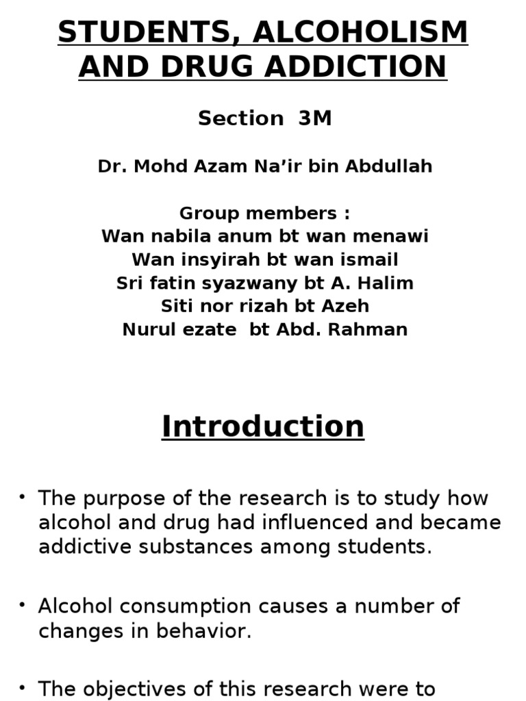 Student Alcoholism and Drug Addiction Study | PDF