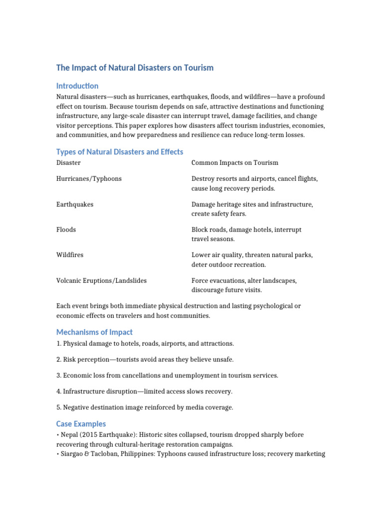 The Impact of Natural Disasters on Tourism | PDF | Natural Disasters ...