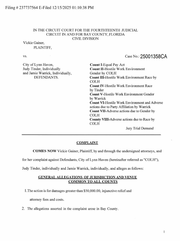 Former Lynn Haven City Manager Vickie Gainer Filed A Lawsuit On Monday ...