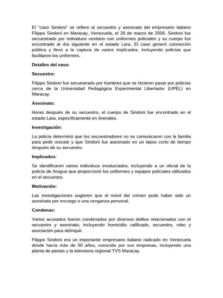 El CASO SINDONI | PDF | Secuestro | Policía