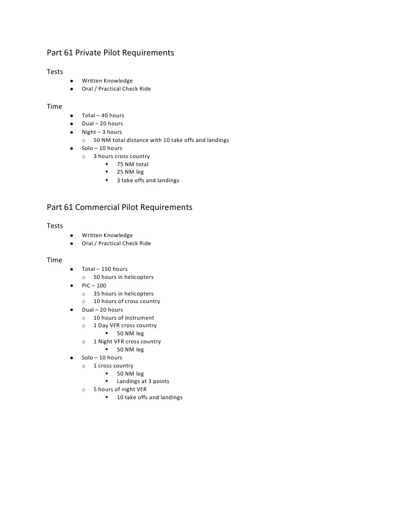 Part 61 Pilot License Requirements | PDF