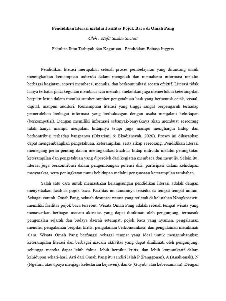 Pendidikan Literasi Melalui Fasilitas Pojok Baca Di Omah Pang | PDF