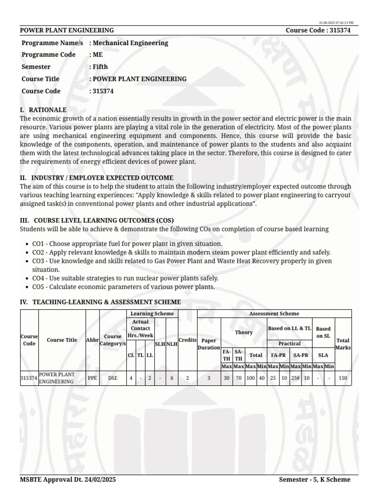 Power Plant Engineering Course Overview | PDF | Cogeneration | Power ...