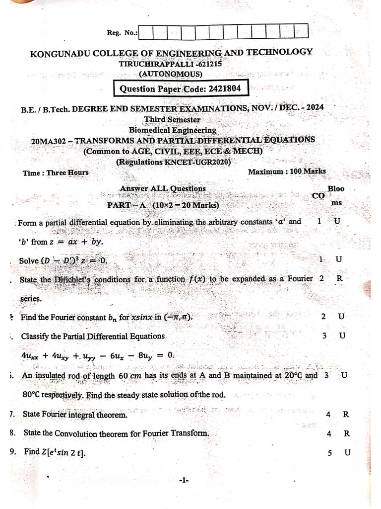 Sem Question Paper 1 | PDF