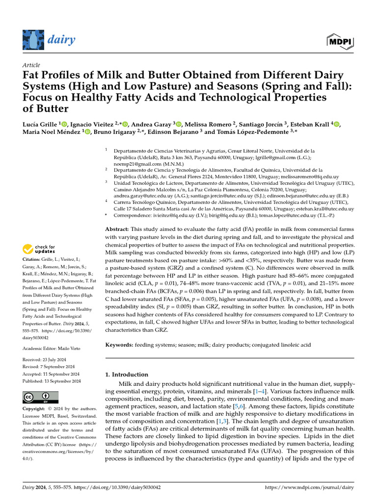 Fatty Acid Profiles in Dairy Systems | PDF | Natural Products | Dairy
